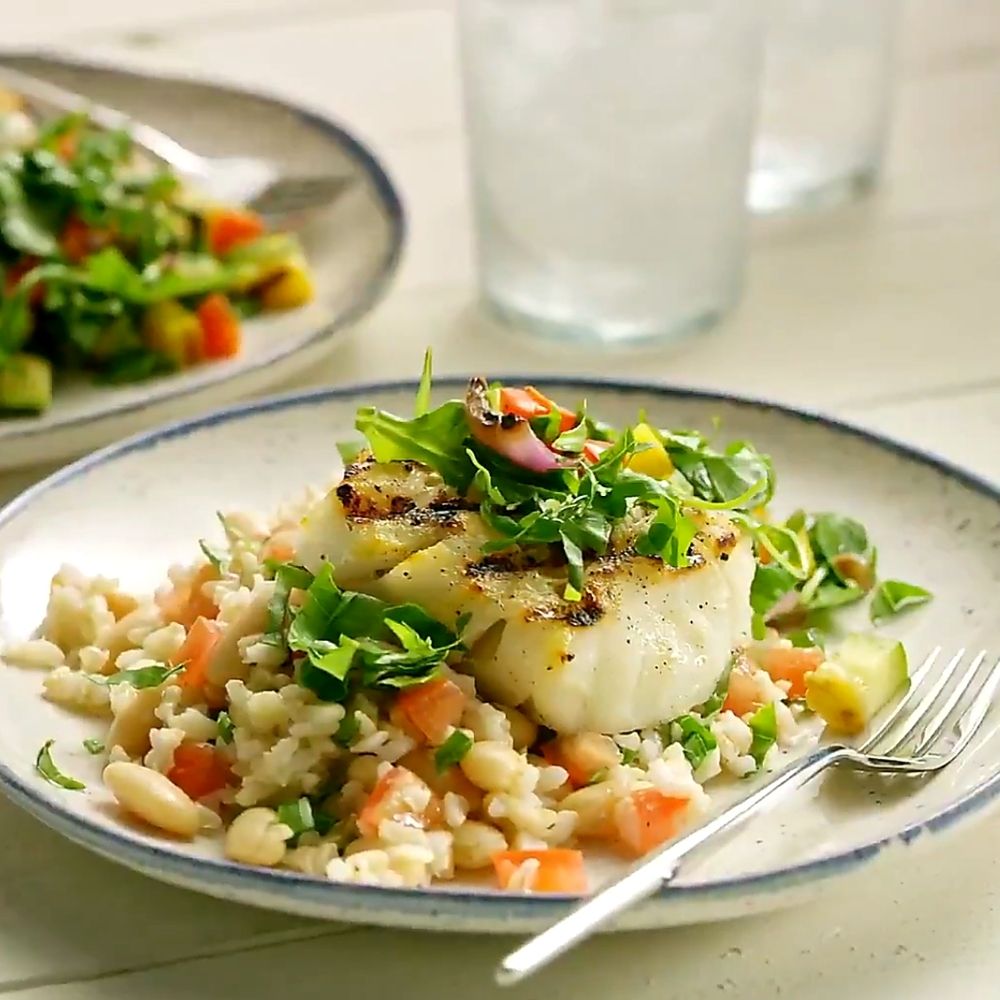 Vibrant, Juicy & Crave-Worthy Basil-Pepper Fish With Rice And Grilled ...